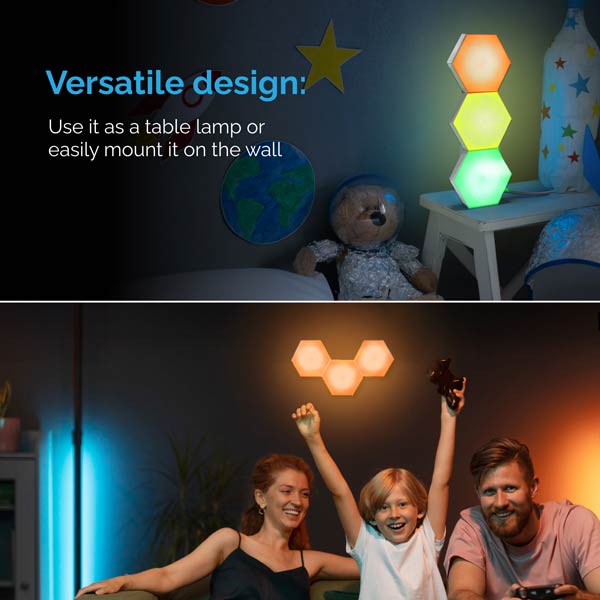 Interactive LED 3-Module HEXLights for Kids – Endless Design Fun – Emberela